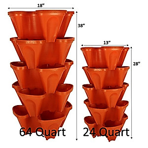 Large 64 Quart Stackable Planter 5-Pack - Grow More in Less Space - Plant Pots and Stack - DIY Vertical Gardening System - for Growing Veggies, Herbs, Garden Greens, Starwberries (Terracotta)