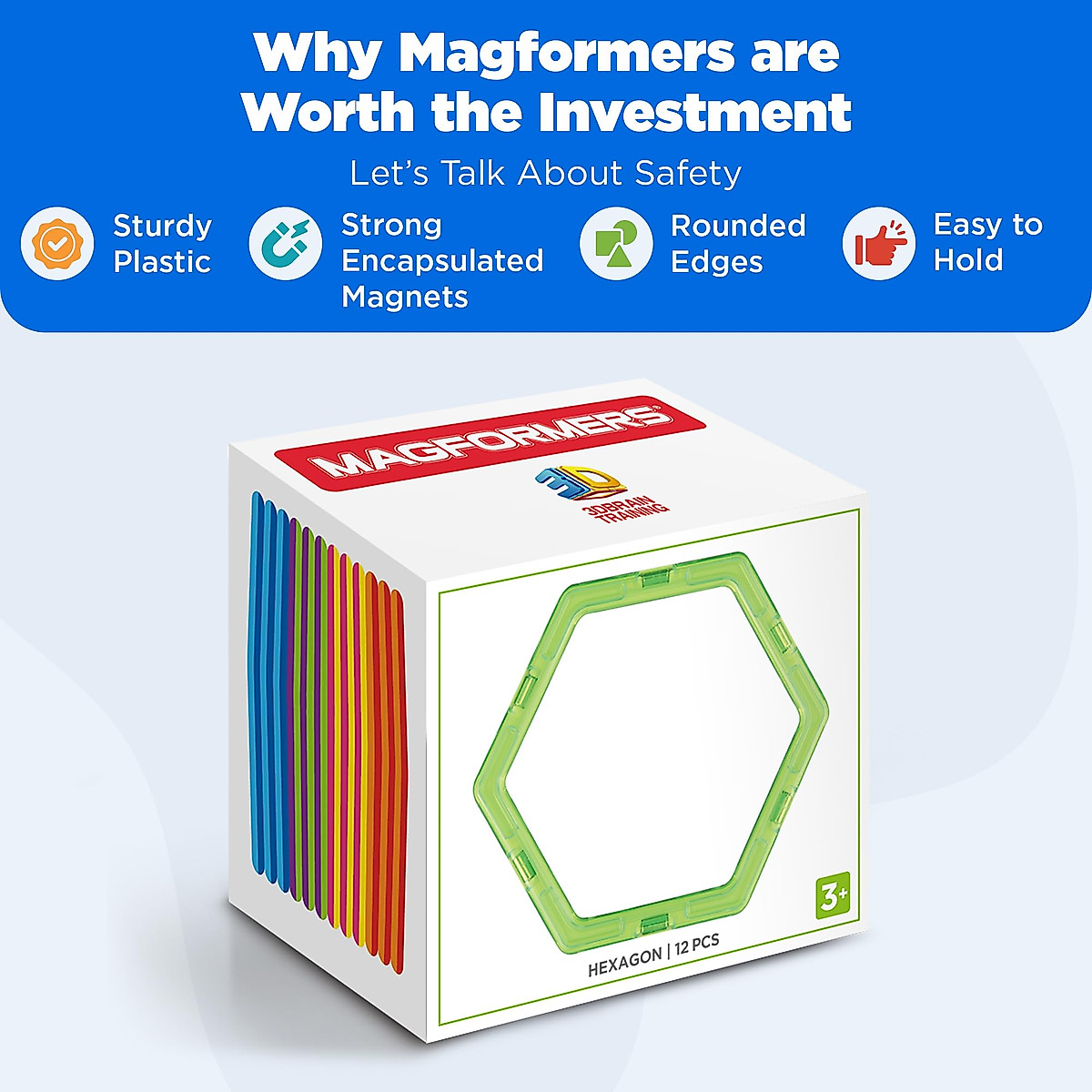 MAGFORMERS Super Square 12 Pieces Rainbow Colors, Educational Magnetic Geometric Shapes Tiles Building STEM Toy Set Ages 3+