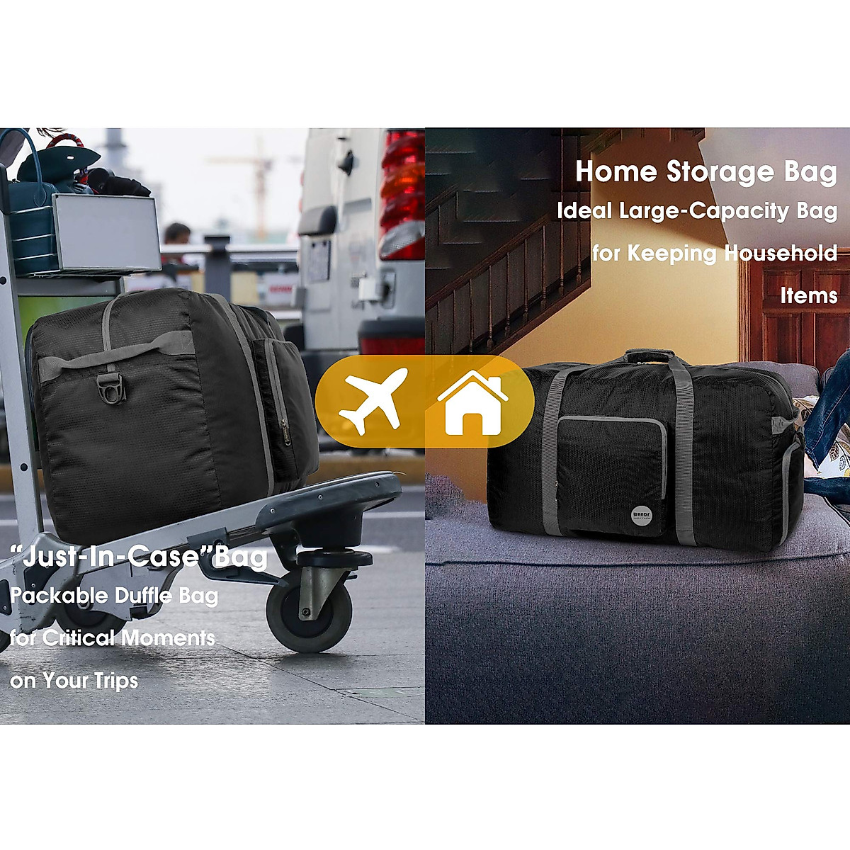 28" Foldable Duffle Bag 80L for Travel Gym Sports Lightweight Luggage Duffel By WANDF (28 inches (80 Liter), Black 28'')