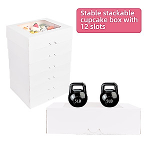 Fyrnova 6PCS Cupcake Boxes, White Cupcake Containers 12 Count with Window, Cookie Boxes, Food Grade Treat Boxes for Holiday, Wedding, Birthday Party, Bakery Supplies