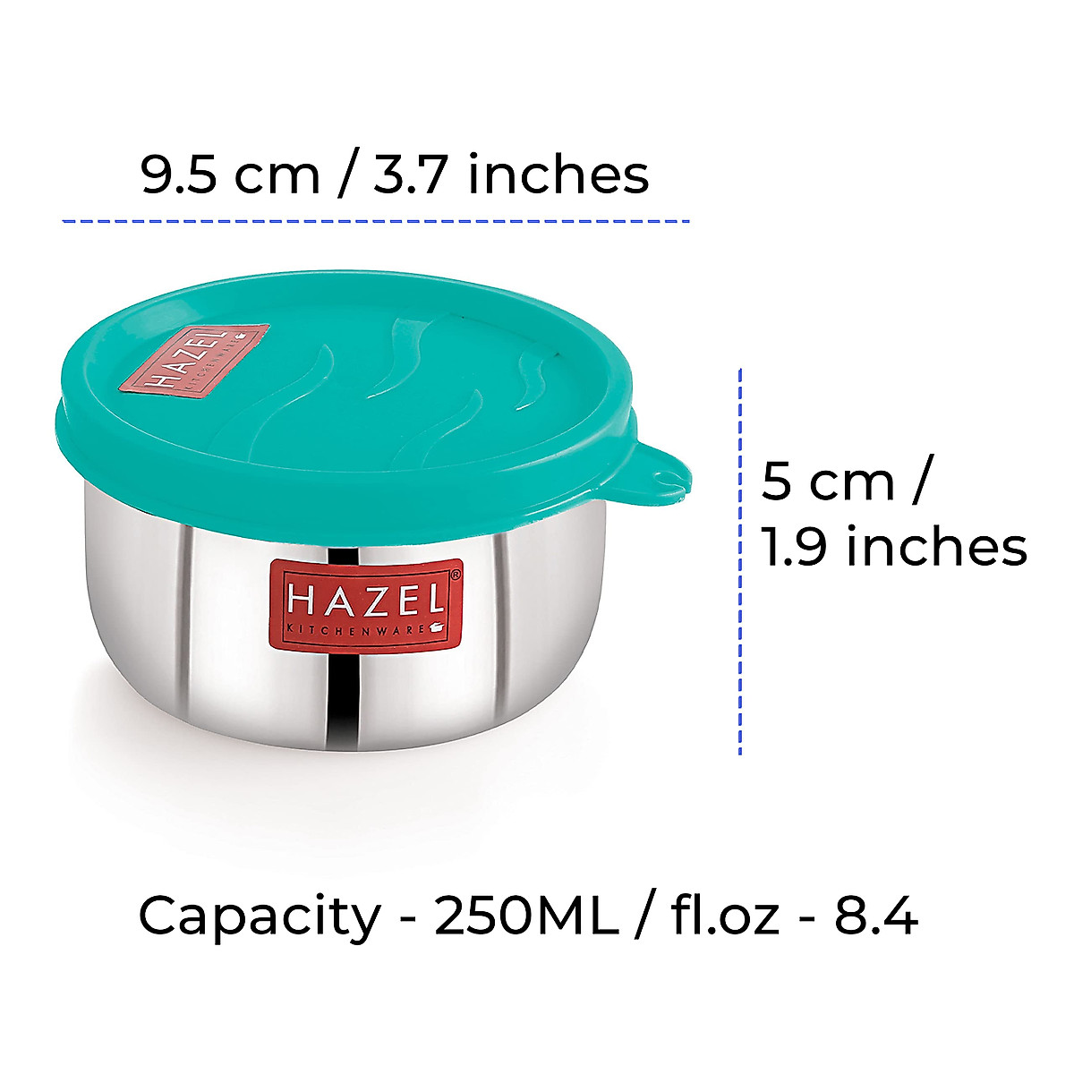 Hazel Stainless Steel Kitchen Containers Set of 6 | Storage Box for Kitchen & Tiffin Boxes | Air Tight Containers for Storage with Leak Proof Lid, 250 ML Each