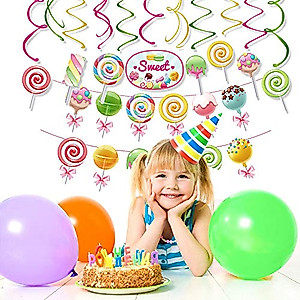 Candy Party Decorations-Candy Cutouts Lollipop Hanging Swirls & Banner, CandyLand Party Decor for Girls Kids Birthday Baby Shower 1st 3st Birthday Home Classroom Event Sweet Shop Party Supplies