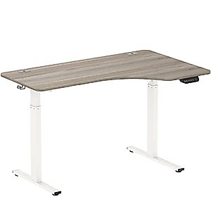 SHW 55-Inch Large Electric Height Adjustable L-Shaped Standing Desk with Right Facing Corner, Oak