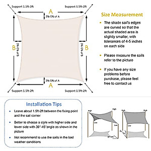 Sun Shade Sail 16'x16' Cream & Shade Sail Hardware Kit with Nylon Coated Cable Wire