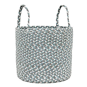 Super Area Rugs Farmhouse Plant Basket/Planter Multi Purpose Open Top Bin with Handles, Cotton Rope Basket, 8-inch, 10-inch and 12-inch Teal, White, Gray