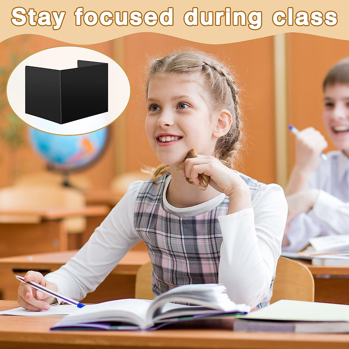 24 Pcs Plastic Privacy Folders for Students Classroom Partitions Divider Shield Desk Privacy Study Carrel Panel Testing Boards, 45.35 x 13.5'' (Black)