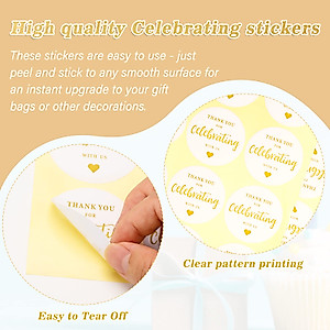 G2PLUS Thank You for Celebrating with Us Stickers,60PCS 2 Inch Round Thank You Sticker Labels for Invitation Envelopes for Wedding, Birthday Baby Shower, Party Favor (Gold)
