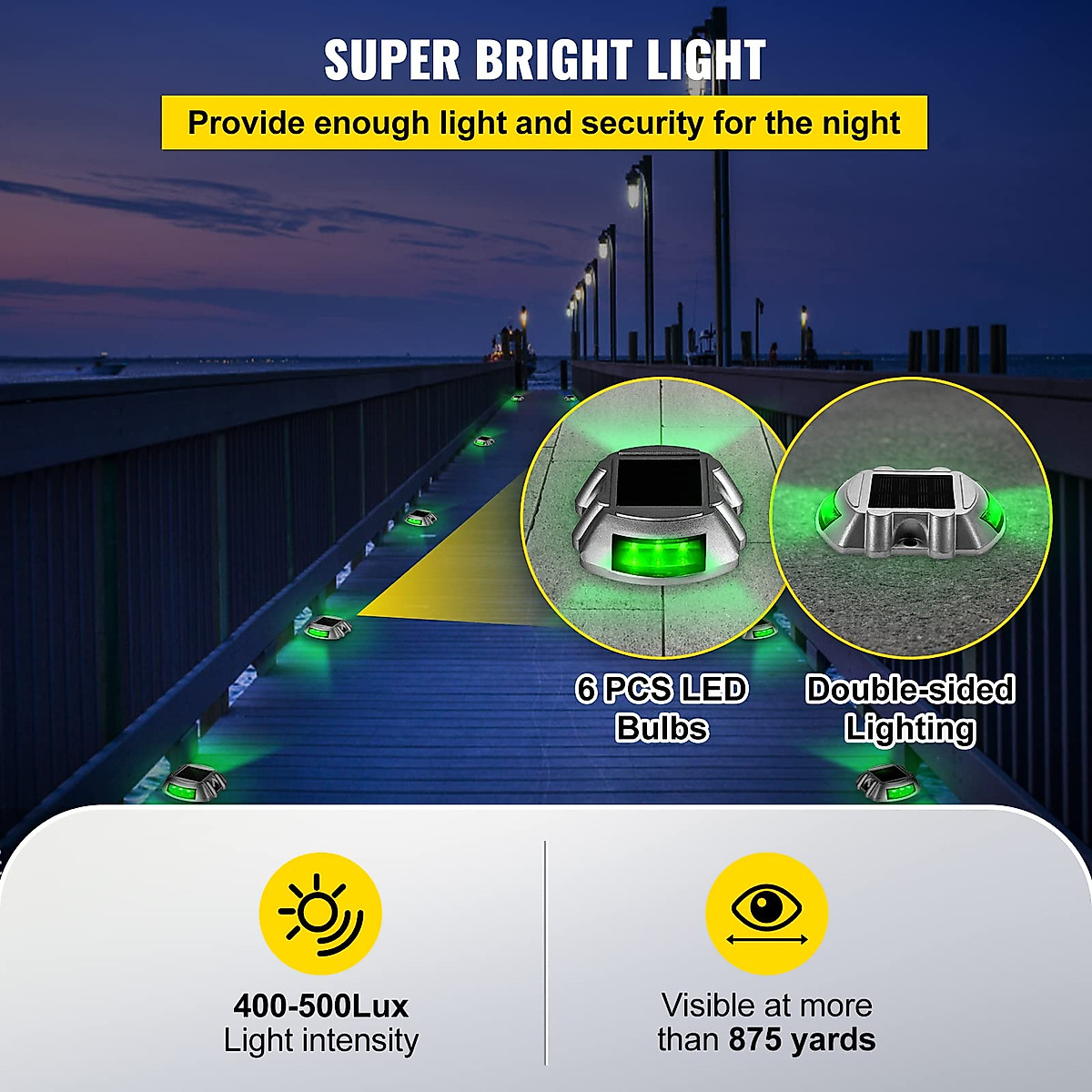 Happybuy Driveway Lights 4-Pack, Solar Driveway Lights with Switch Button, Solar Deck Lights, Wireless Dock Lights 6 LEDs for Path Warning Garden Walkway Sidewalk Steps, LED Bright Green