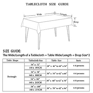 Tablecloth Vinyl Rectangle Waterproof, Stain Resistant Oilproof, Plastic PVC Heavy Duty Wipe Clean, for Kitchen Dinning Baby Outdoor Party Camping