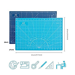 AIRGAME Self Healing Cutting Mat 18"x12" Non-Slip PVC Double Sided 5-Ply A3 Art Craft Rotary Cutting Mat for Quilting, Sewing Crafts Hobby Fabric Precision Scrapbooking Project(Blue/Light blue)