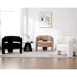 HNY Mid Century Modern Velvet Barrel Accent Chairs Set of 2 Clearance, Comfy Round Upholstered Armchairs with Open Back, Side Club Lounge Arm Chairs for Living Room, Bedroom, Small Spaces, Black