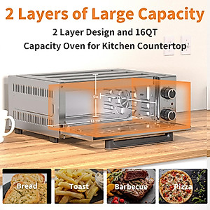 Unichefry Toaster Oven Air Fryer Combo with 4 Accessories, 1800W 15L Countertop Convection Toster Oven Fits 9 Slices or 12" Pizza, Stainless Steel with 4 Functions Including Convection, Bake & Broil