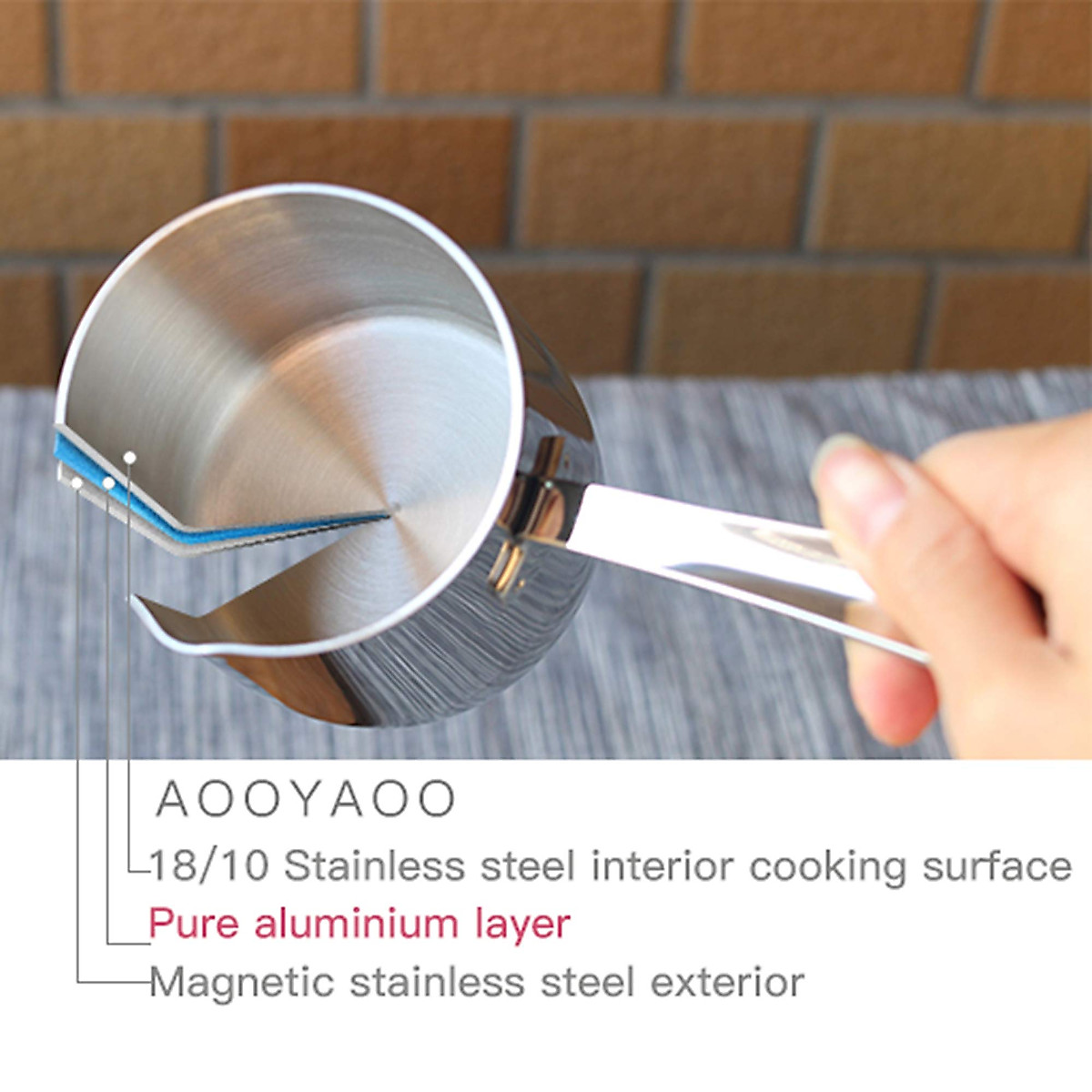 aooyaoo (12oz/370ml) Warmer Milk Pot Suitable For a Gas Cooker and an Induction Cooker 18/10 Stainless Steel Mimi Size