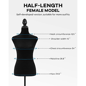 Mannequin Body, Mannequin Torso Mannequin Stand Dress Form 49.6-63.4 Height Adjustable Maniquins Body Female, Portable Displays Women for Sewing Wooden Tripod Base, Foam Body (Black)