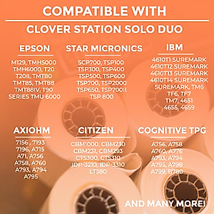 TThermal Printer Receipt Paper Rolls for Cash Registers and POS Print Paper Systems 3-1/8" X 230' - 48 GSM 50 Rolls Comaptible with Square, Clover, Epson Tmt88, Tsp and More