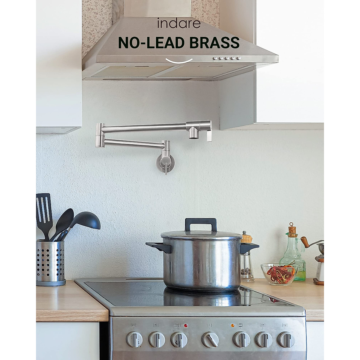 Indare Pot Filler, Pot Filler Faucet Wall Mount, Brass Pot Filler Folding faucets, Kitchen Pot Filler Faucet with Double Joint Swing Arms