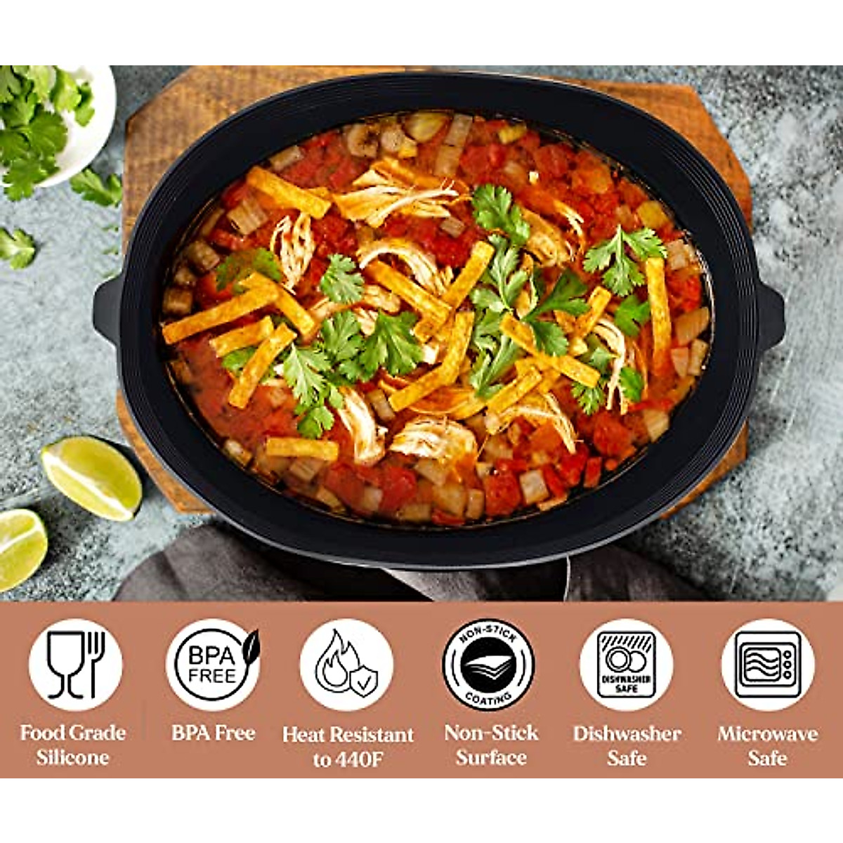 Scrub Guardian - Premium 7/8 QT Oval Silicone Slow Cooker Liners for Crock Pot - Non-Stick, Reusable, Food-grade & BPA Free Silicone, Dishwasher Safe- Fits Large Crock pot 7/8 Quarts - Collapsible Crock Pot Liner for Easy Storage