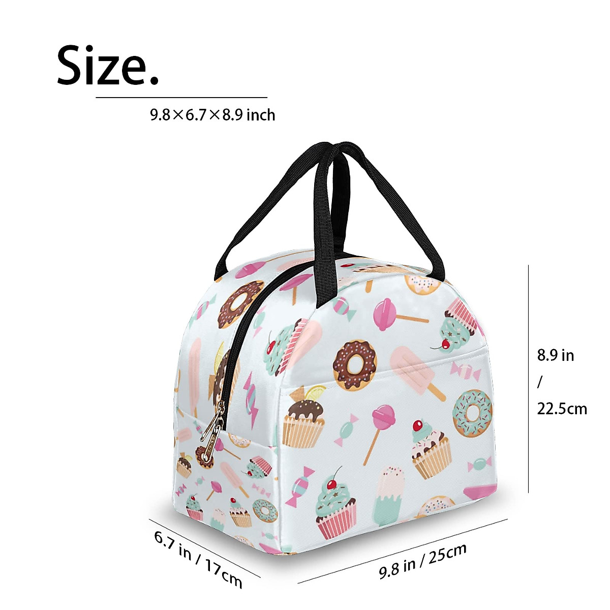 DJYQBFA Cupcake Donuts Lollipop Icecream Lunch Bag Reusable Soft Lunch Box for Adult Kids Insulated Meal Tote Kit Lunch Containers for Work School Picnic Outdoor