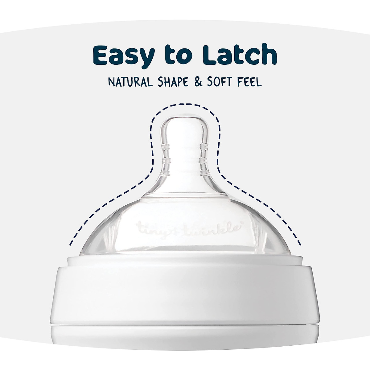 Tiny Twinkle Silicone Baby Bottle with Comfort Grip and Soft Flexible Nipple - Squeezably Soft Baby Bottles for Newborn and Up (White, 8 Ounce)