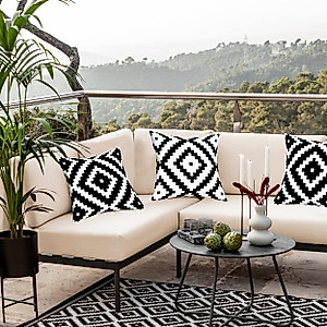 Yaofavo Outdoor Pillow Covers Set of 2, Waterproof Boho Throw Pillow Covers Geometric Pillow Cases for Patio Garden (Black&white-04, 18x18 Inch)