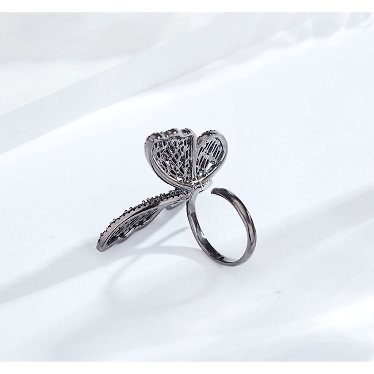 TKMIRA Butterfly Ring for Women Gold Adjustable Cubic Zirconia Ring Jewelry Sparkling Sterling Silver Open Statement Ring (black butterfly)