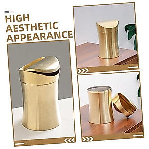 CHILDWEET Stainless Steel Trash Can Tiny Waste Basket Small Trash Can Kitchen Trash Can Desktop Waste Container Sundries Storage Basket Countertop Trash Can Tiny Garbage Bin Golden
