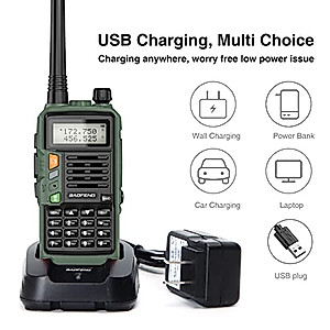 Green Baofeng UV-S9X3 5W Tri-Band Radio (UV-5R 3rd Gen) USB Charger Rechargeable Walkie Talkies Long Range Two Way Radio