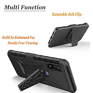 Moto G Pure Case, Motorola G Pure Case, [with Tempered Glass Screen Protector Include], Circlemalls Military Grade 12 ft Shockproof Cover Built in Kickstand and Belt Clip Holster -Dark