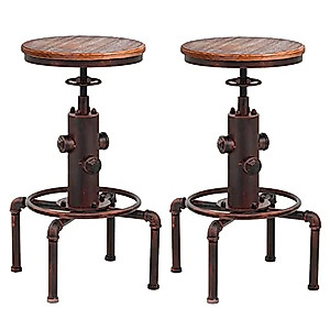 Topower American Antique Vintage Industrial bar Stool and Table Set Cafe Coffee Industrial Bar Bistro Set of 2