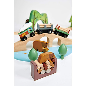 Tender Leaf Toys - Wild Pines Train Set - 95 Pieces Wooden Train & Bridge Set for Kids, Toddler Boys & Girls - Compatible with Most Toy Trains - Age 3+