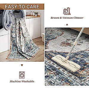 befbee 8x10 Area Rugs for Living Room, Non-Slip Soft Washable Large Area Rug,Stain Resistant Indoor Floor Rugs for Bedroom Home Decor Rug (Navy/Orange,8'x10')