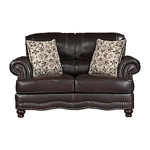 Lexicon Sébastien Breathable Faux Leather Living Room Loveseat, Brown