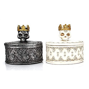 Aestivate Skeleton Head Black Skull Jewelry Box Holder Organizer with Crown Halloween Skeleton Decorations Home Skull Decor