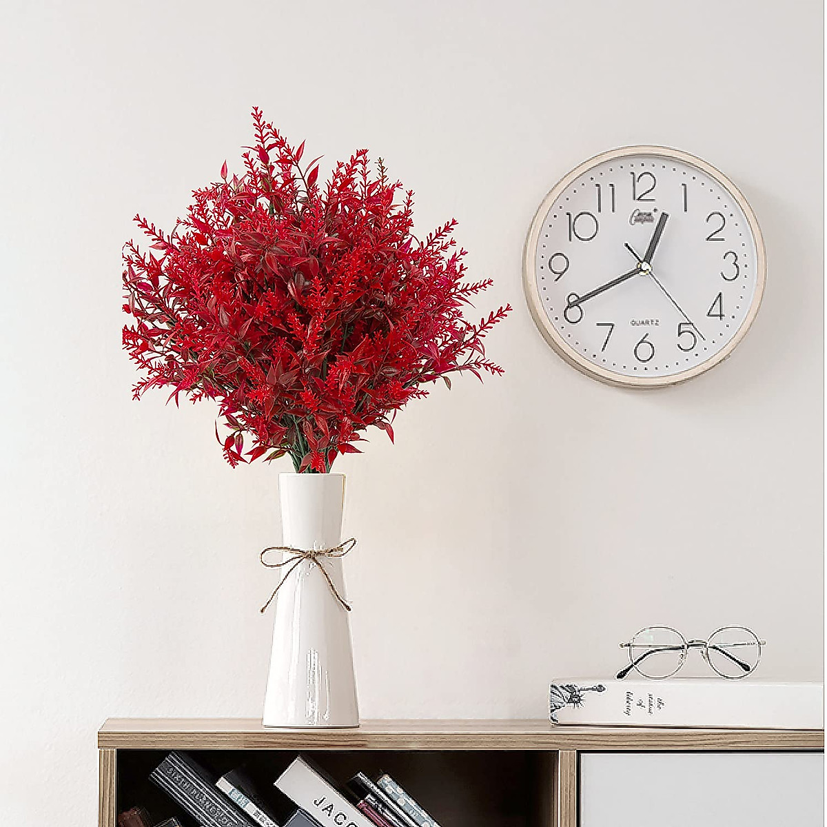 NOV FIRE Artificial Outdoor Lavender Flowers,10 Bundles Artificial Flowers Outdoor,UV Resistant Fake Flowers,Outdoor Plastic Faux Flowers Shrubs for Indoor Outside Decorations(Red)