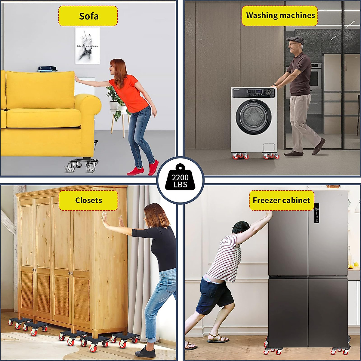 Furniture Movers with Wheels,Furniture Dolly 5 Wheels Heavy Duty,2200lbs/1000kg Load Capacity,Moving Wheels for Heavy Furniture Lift Mover Tool Set for Sofa,Fridge,Washing Machine SYMORIN