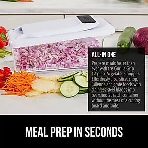 Gorilla Grip Heavy Duty 12-in-1 Vegetable Chopper, Interchangeable Blade Mandoline Slicer, Multifunctional Food Salad Choppers, Cucumber Onion Dicer Cutter with Container, Kitchen Gadget Tool, Black