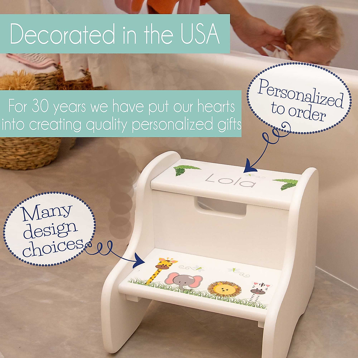 Personalized Boys Airplane White Step Stool