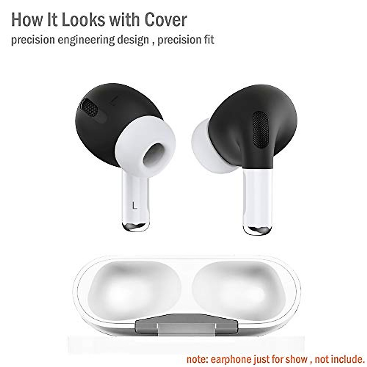 TENNMAK Non Slip Silicone Ear Cover Compatible with AirPods Pro Ear Cover Earpads Ear Tip Sleeve Accessory (fit in The case) (Black)