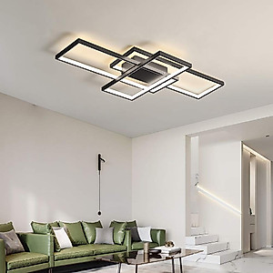 OKES Modern Ceiling Light, 78W LED Ceiling Lamp Black Square Acrylic Flush Mount Ceiling Lights Fixture for Bedroom Living Room Kitchen Office netural light/4000K 35.4inch