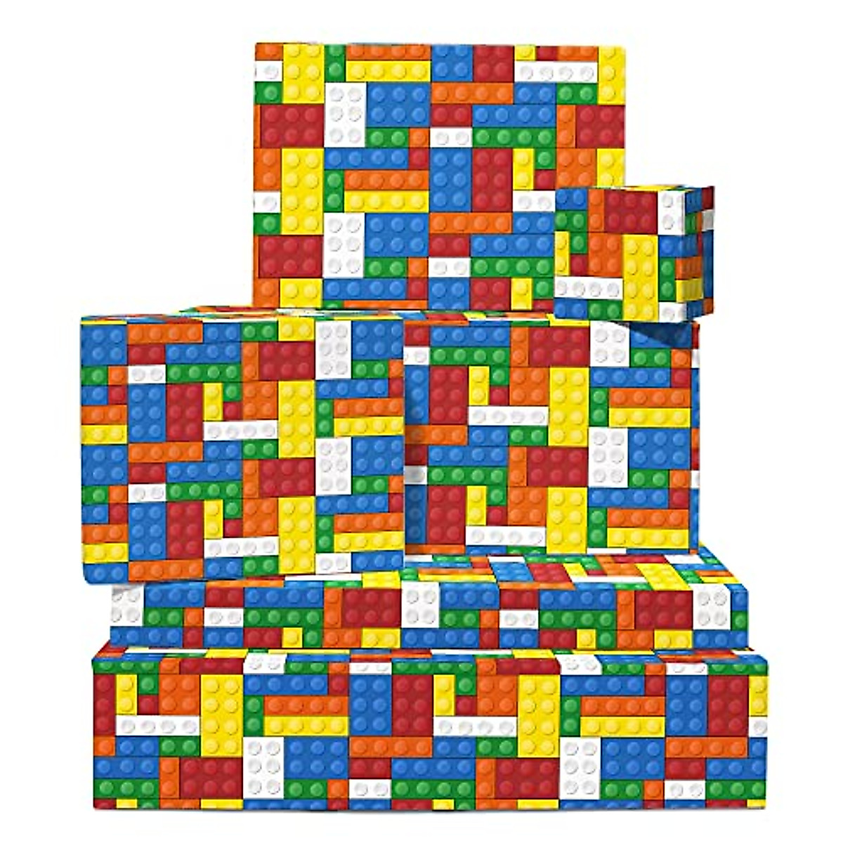 CENTRAL 23 Colorful Wrapping Paper - 6 Sheets of Gift Wrap - Birthday Wrapping Paper for Kids - Building Blocks for Boys and Girls - Birthday Party - Recyclable - Comes With Fun Stickers