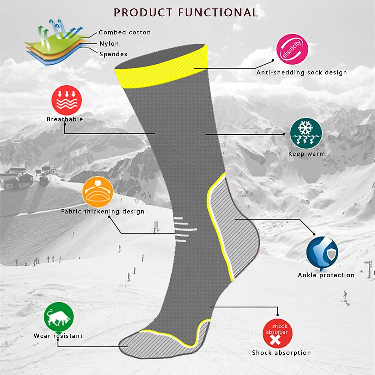 LifeWheel Women & Men Ski Hiking Thick Warm Winter Terry Socks for Trekking Outdoor Sports