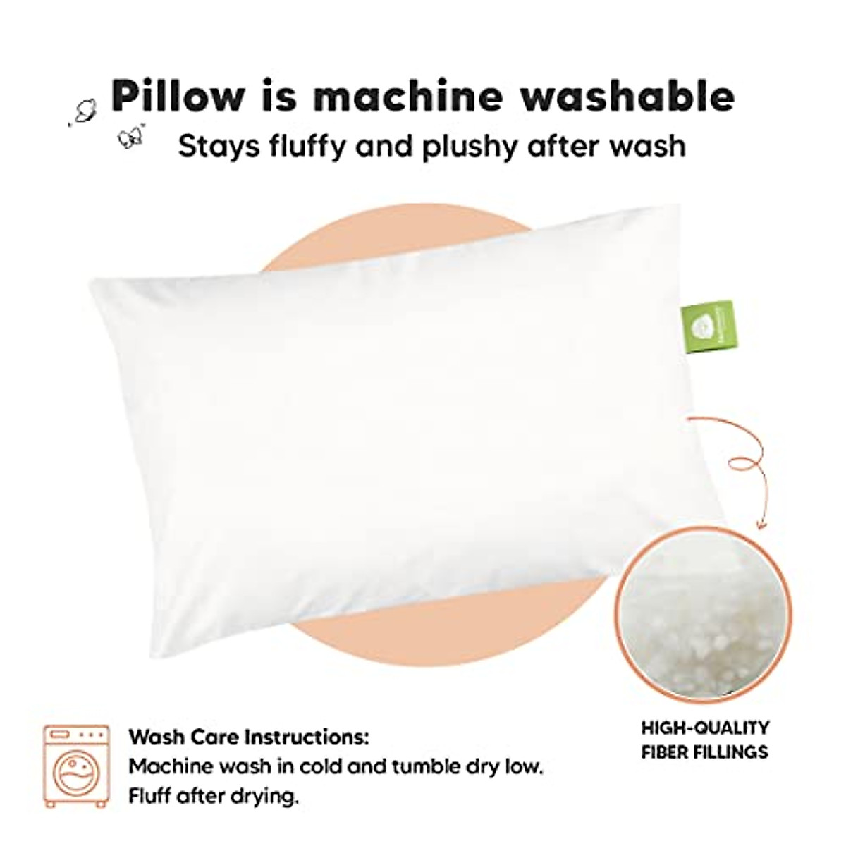 2-Pack Soft Organic Cotton Pillows for Sleeping - 13X18 Small Toddler Kids Pillow for Travel, School, Nap, Age 2 to 5 (Soft White)