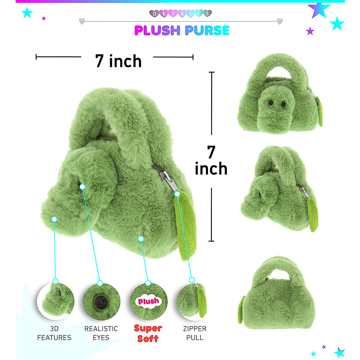 DolliBu Alligator Plush Handbag - Super Soft Plush Stuffed Animal Purse for Children's Accessories, Kids Hand Bag Toy Purse, Pretend Play, Fluffy Dress Up Toy