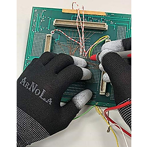 ARNOLA 2 Pairs Black Anti Static Gloves Top Fit Fingertip 13G Carbon Fibers PU Coated ESD Safety Work Gloves (2, Large)