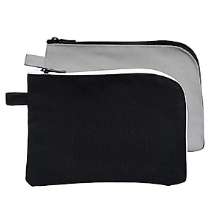 Enyuwlcm 16oz Canvas Zipper Bag Small Makeup Pouch Flat Pencil Pouch 2 Pack Black and White