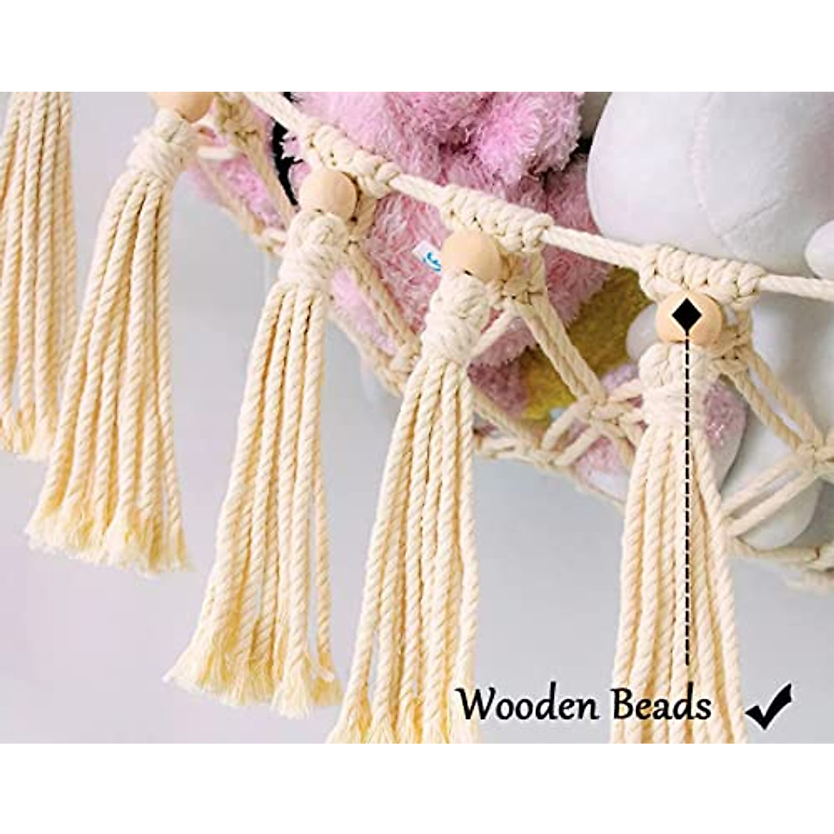 IYOG Stuffed Animal Net or Hammock (41inx41inx52in) - Corner Net for Stuffed Animals for Wall - Stuffed Animal Storage - Toy Hammock -Stuffed Animal Hammock (Cream) Hardware Included