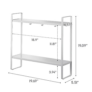 Yamazaki Home Tower Compact 2-Shelf Kitchen Storage Rack | Easy-To-Clean Design, Versatile Hooks - Steel