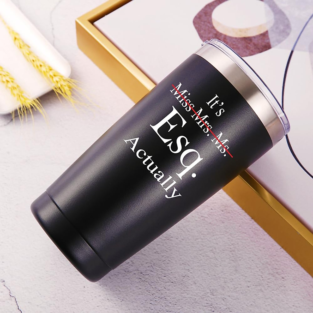 AMZUShome Lawyer Gifts Travel Tumbler.It's Miss Mrs. Ms. Esq. Actually Mug.Law Student Attorney Advocate Lawyer Graduation School Gift for Men Women Friends Coworker(20oz Black)