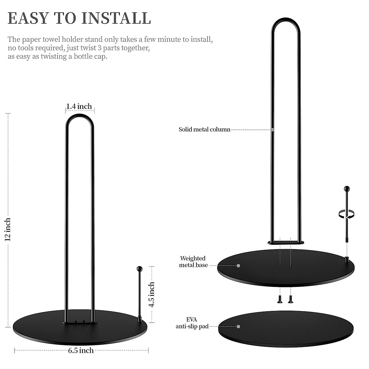 Paper Towel Holder,Paper Towels Stand Holder Countertop for Standard and Large Size Rolls Black