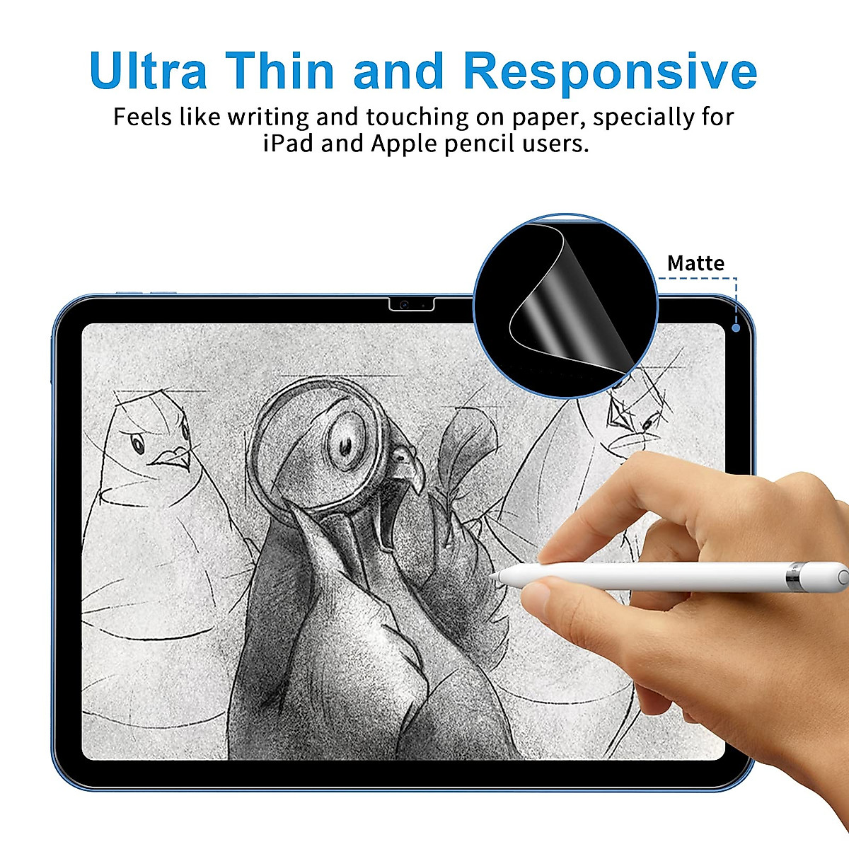 (3 Pack) Paper Screen Protector Compatible with iPad 10th Generation 2022 10.9inch, Anti Glare Matte Paper Screen Protector - Write, Draw & Sketch with Apple Pencil as Using on Paper